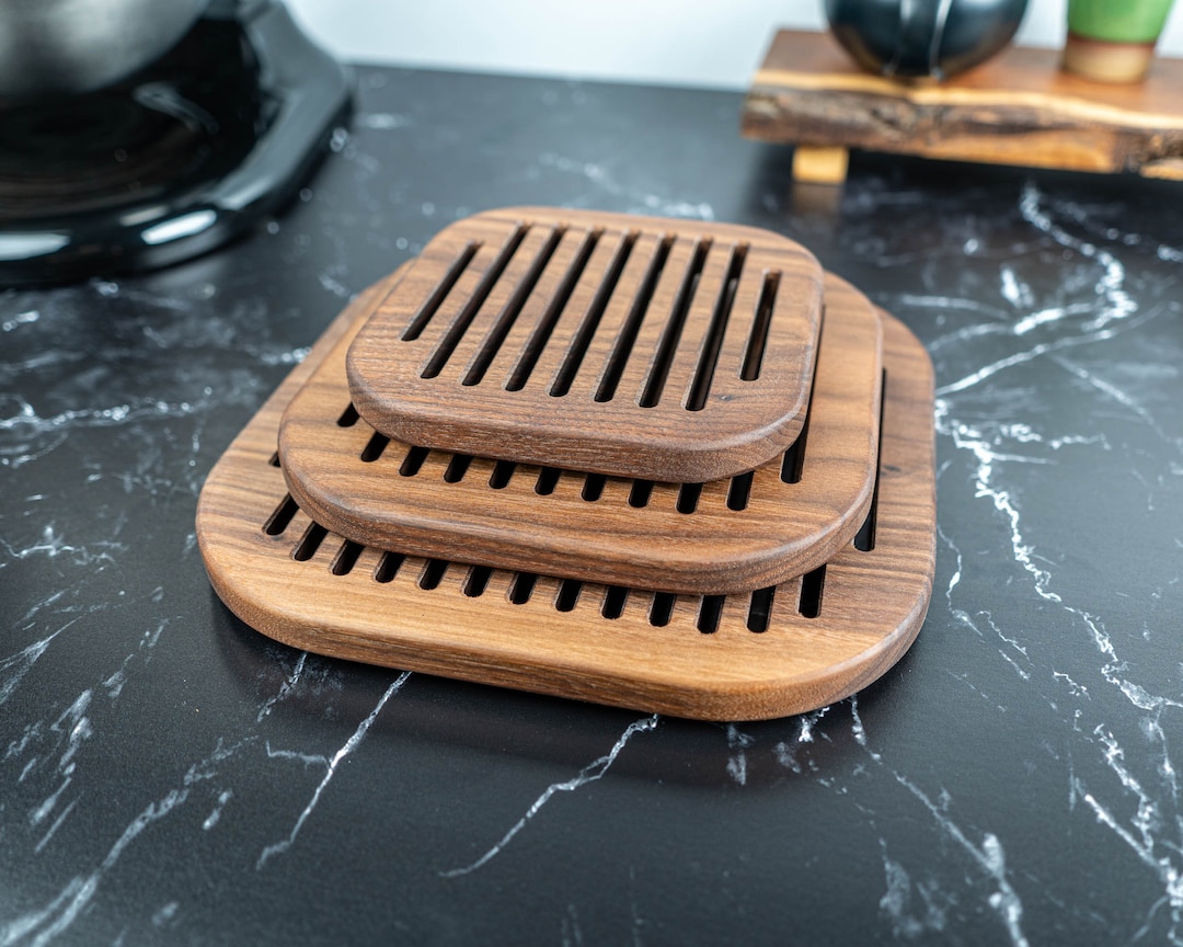 Walnut Square Trivet: Modern Wooden Hot Pad Pot Holder - Etsy