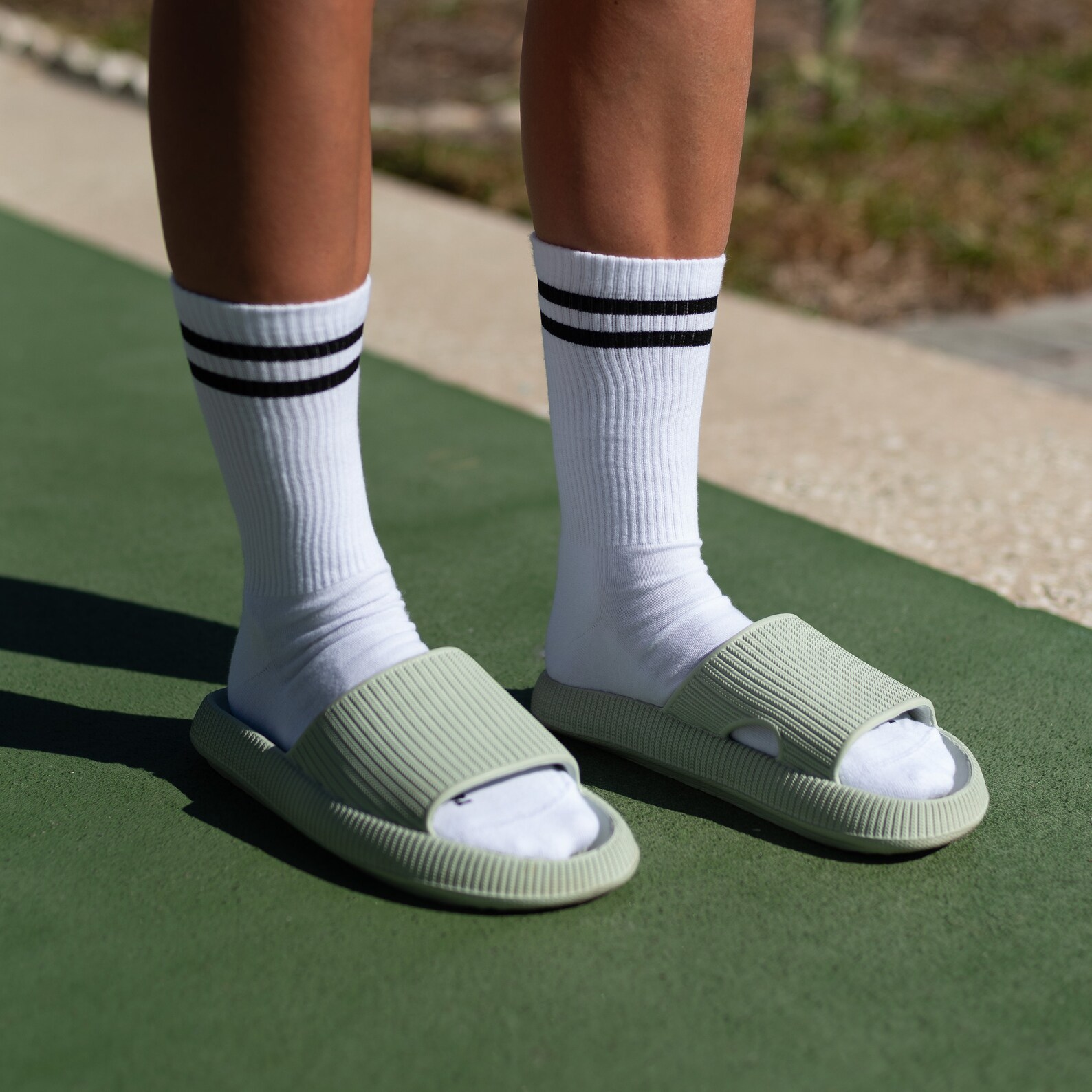 Slouchy White Socks - Athletic, Active, Stripe, Luxurious, Chic, Padded ...