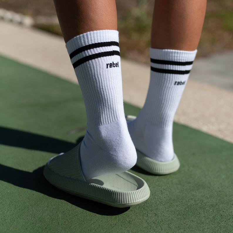 Slouchy White Socks - Athletic, Active, Stripe, Luxurious, Chic, Padded ...