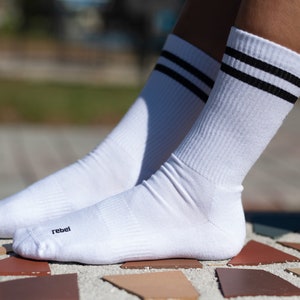 Slouchy White Socks - Athletic, Active, Stripe, Luxurious, Chic, Padded ...