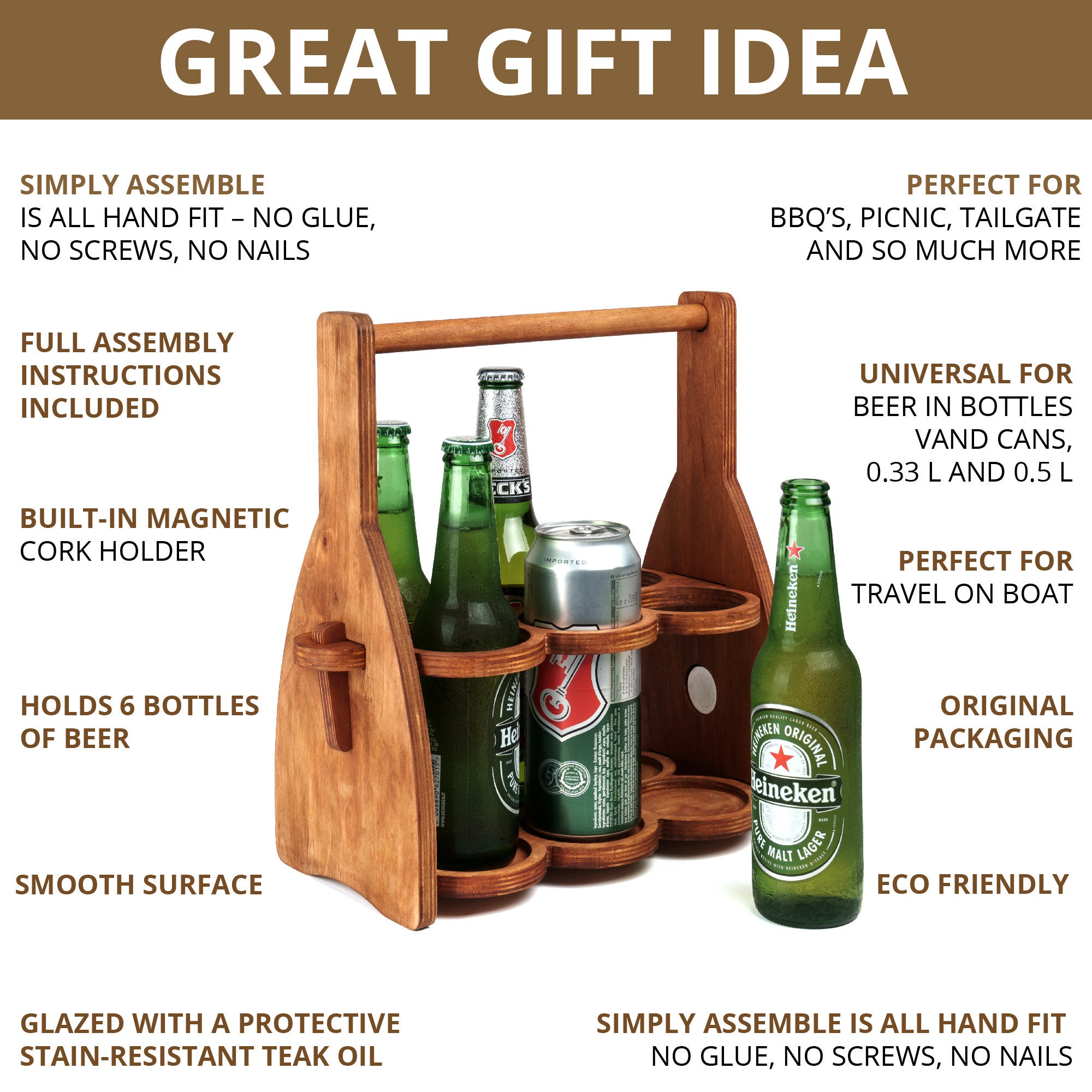 Wooden 6-bottle Beer Caddy Collapsible Drink Holder Best - Etsy