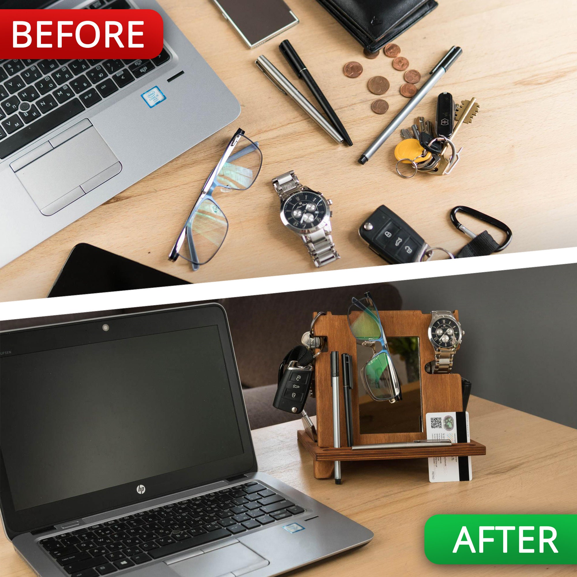 Wooden Docking Station Desk organiser Home office Mens Gift | Etsy