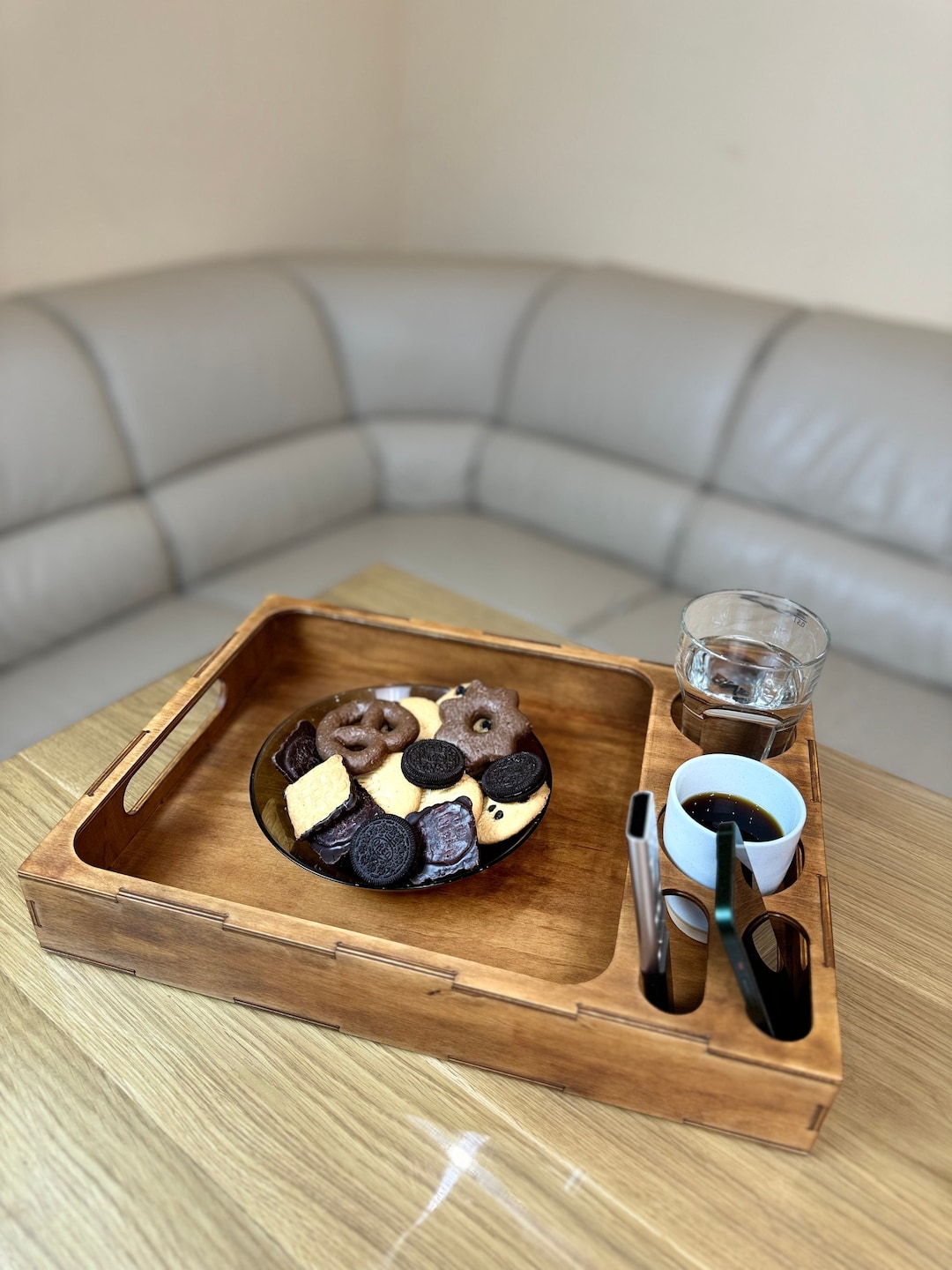 Cup holder tray table store