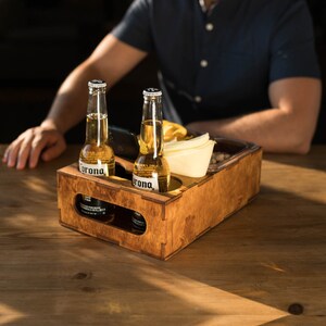 Wooden Beer and Snacks Carrier With Smartphone and TV Remote Beer Box ...