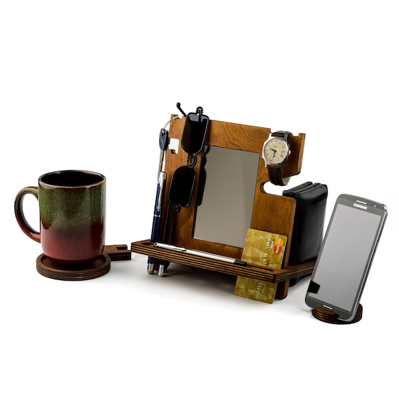 Wooden Docking Station Desk organiser Home office Mens Gift | Etsy