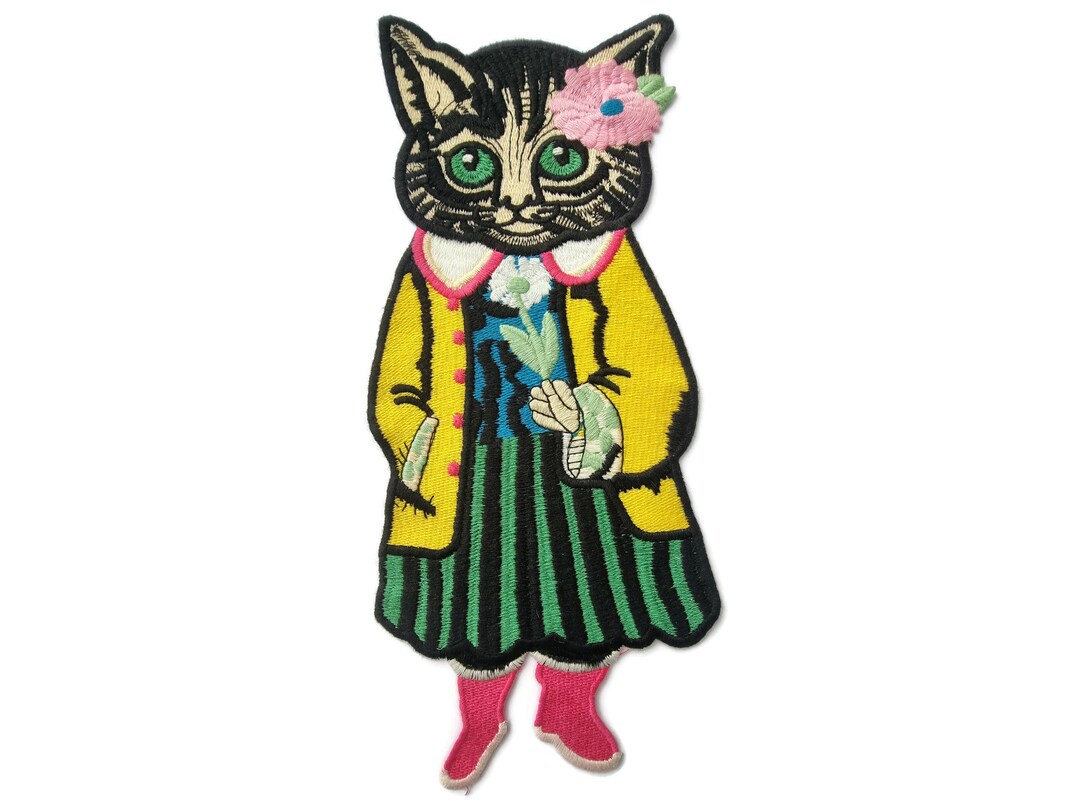 Large Kitten With Flower Very Soft Flexible Tapestry Applique Patch 12. ...