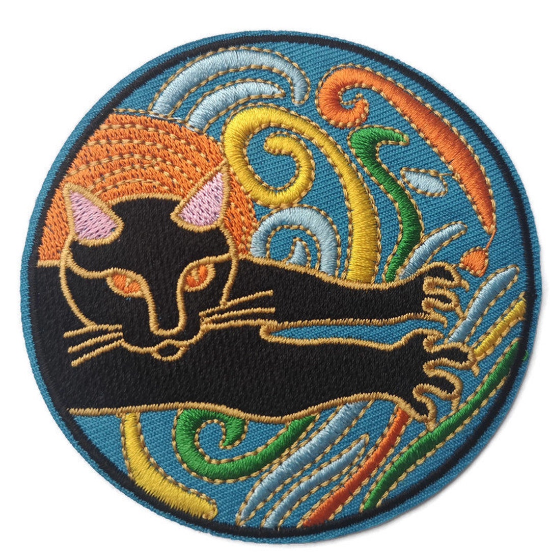 Mystic Black Psychedelic Cat Embroidered Wicca Iron on Patch - Etsy
