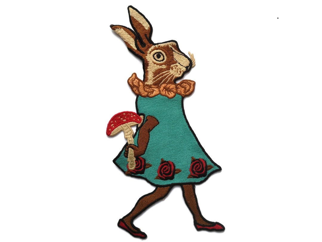 Rabbit With Toadstool Rockabilly Soft Tapestry Applique Patch 10" - Etsy