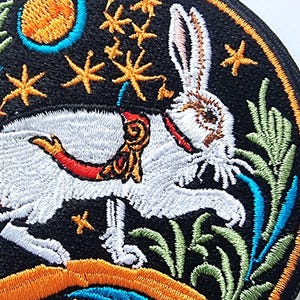 Medieval Royal Hare Travelling by Moonlight. Folklore Embroidered Iron ...