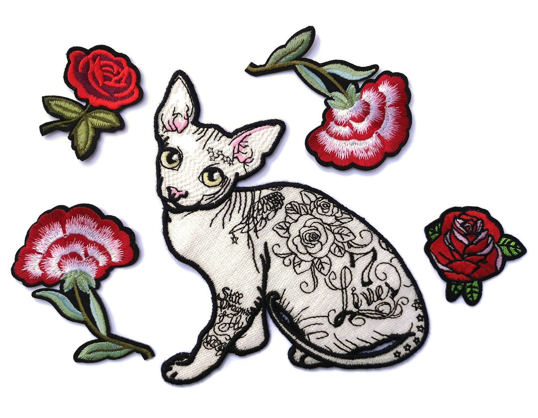 Siamese 7 Lives Cat With Flowers Embroidered Jacket Back Patch Set - Etsy