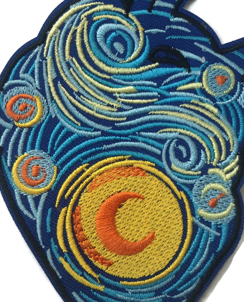 Van Gogh Starry Night Embroidered Anatomical Heart Iron-on Patch - Etsy