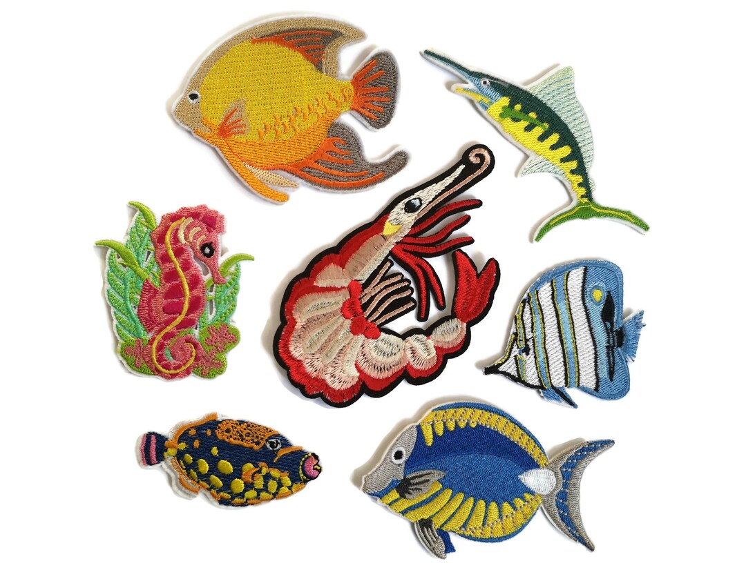 Set of 7 Seaside Patches Prawn Seahorse Swordfish & Fish Quality ...