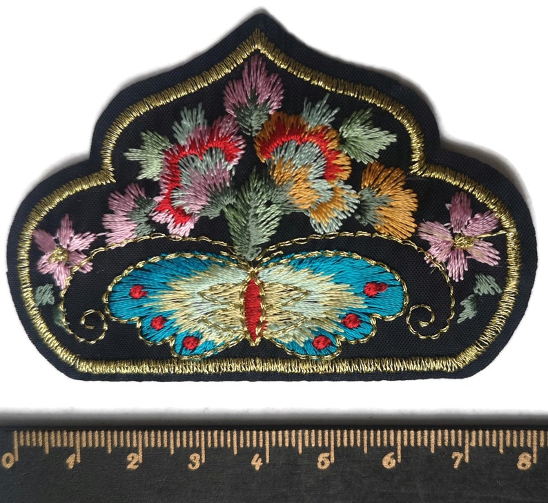 Embroidered Lotus Flower Patch With Blue Butterfly Gold Thread - Etsy