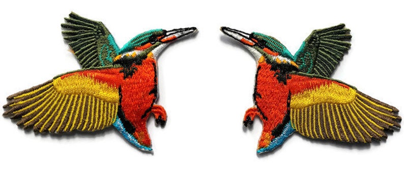 Pair Precision Embroidered Flying Kingfisher Patches Quality Bird ...
