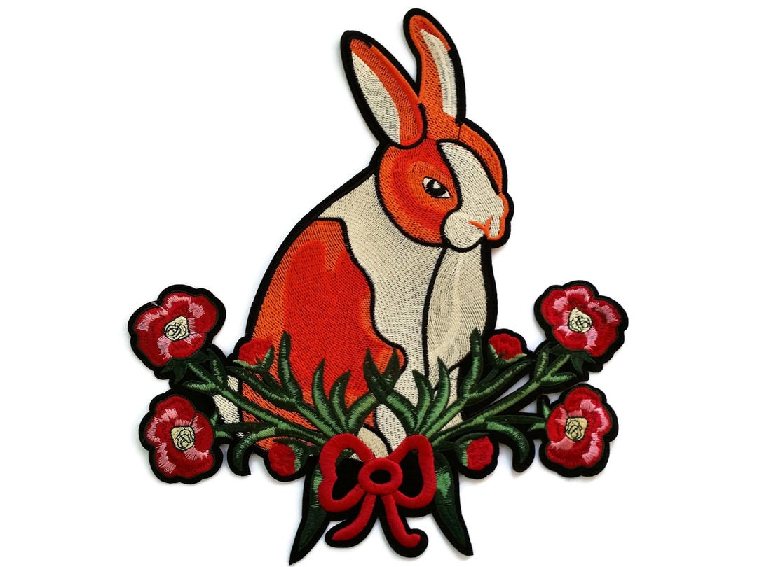 Embroidered Rabbit Patch: Floral Wreath, Iron-on Jacket Applique - Etsy