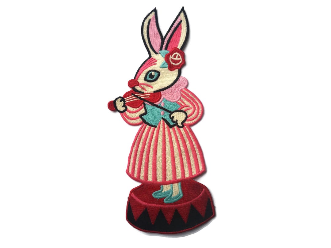 Circus Performing Rabbit Playing the Violin Soft Tapestry Applique ...
