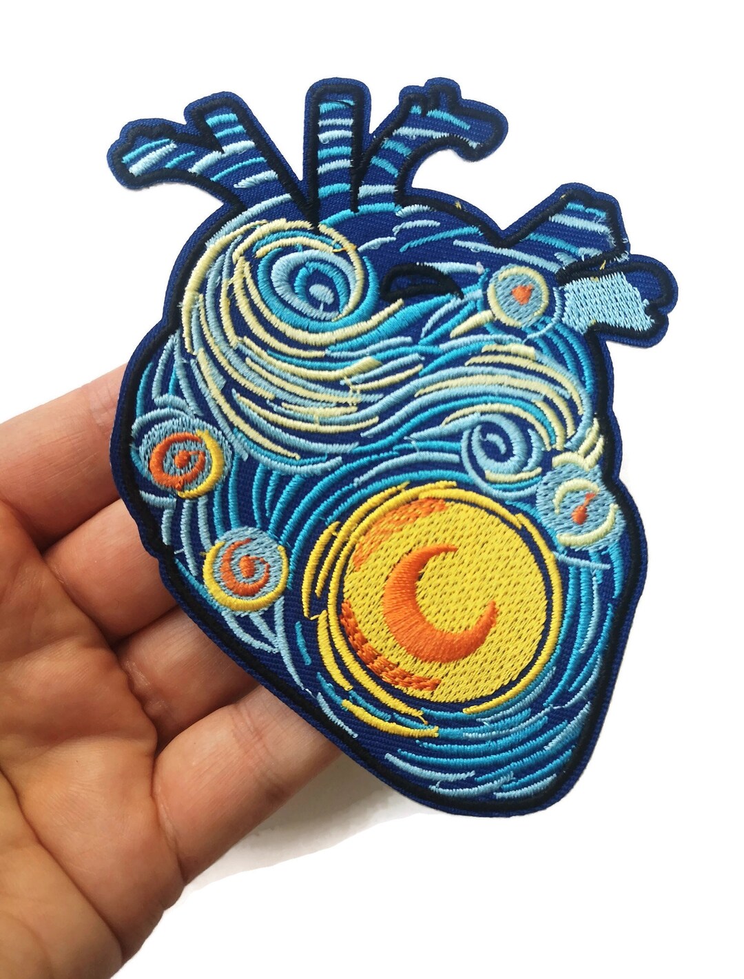 Van Gogh Starry Night Embroidered Anatomical Heart Iron-on Patch - Etsy