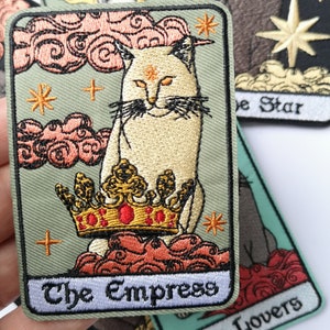 Embroidered Iron on Patches Cat Tarot Cards Moon Sun Star Emperor ...