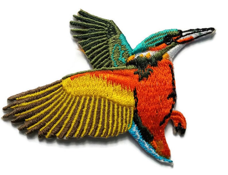 Pair Precision Embroidered Flying Kingfisher Patches Quality Bird ...