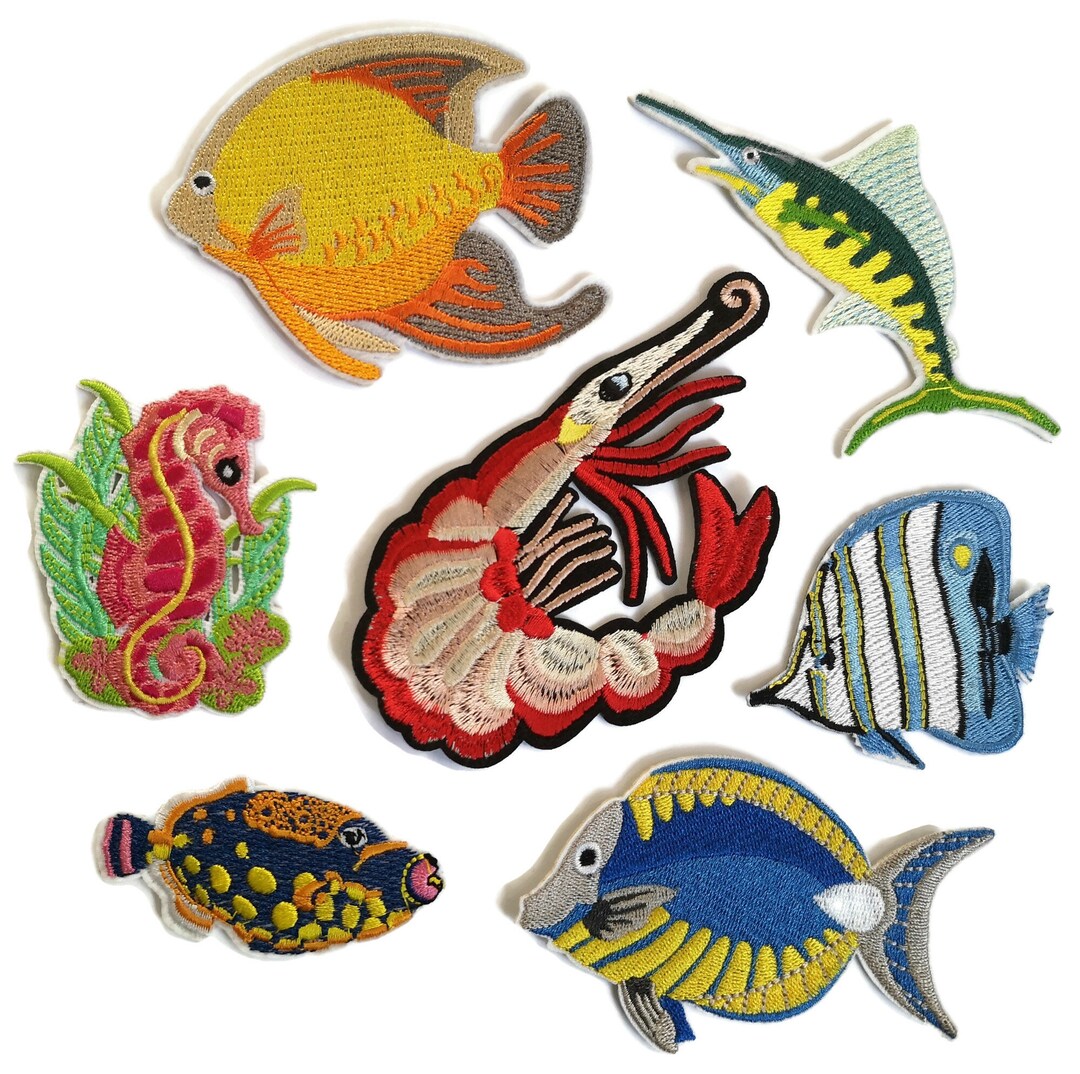 Set of 7 Seaside Patches Prawn Seahorse Swordfish & Fish Quality ...