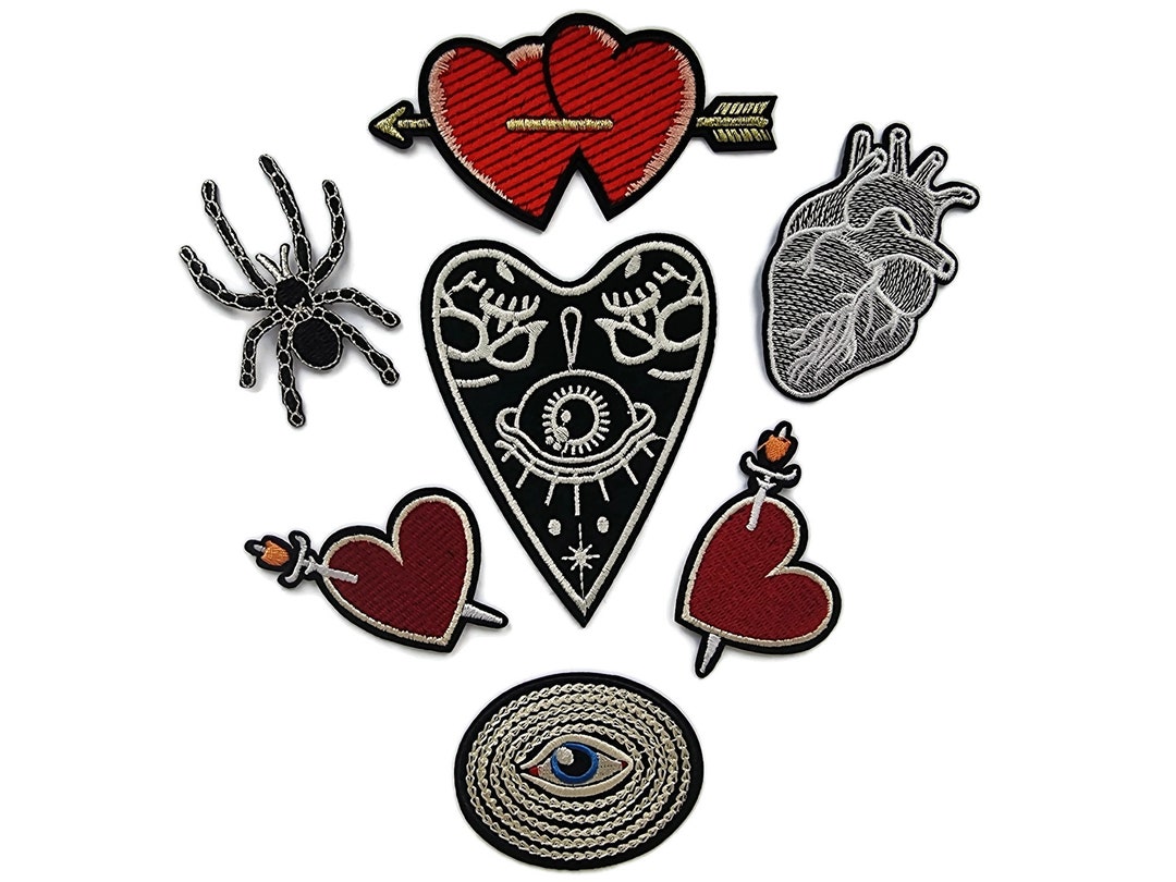 Mystic Gothic Embroidered Patch Set Quality Iron on Hearts, Spider and ...