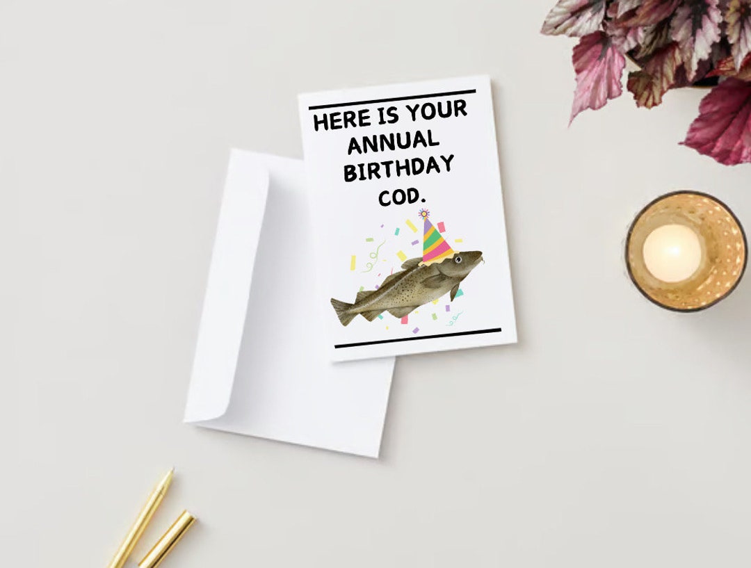 Funny Birthday Card, Greeting Card With Cod, Birthday Cod Card, Card ...