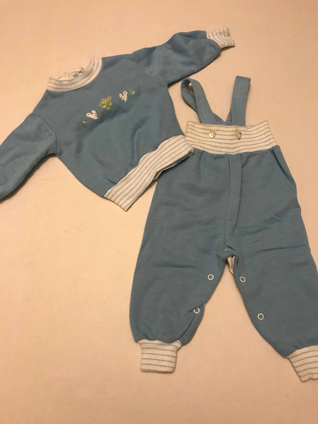 Vintage Baby Blue Overalls With Matching Sweater Embroidered Size 6 ...