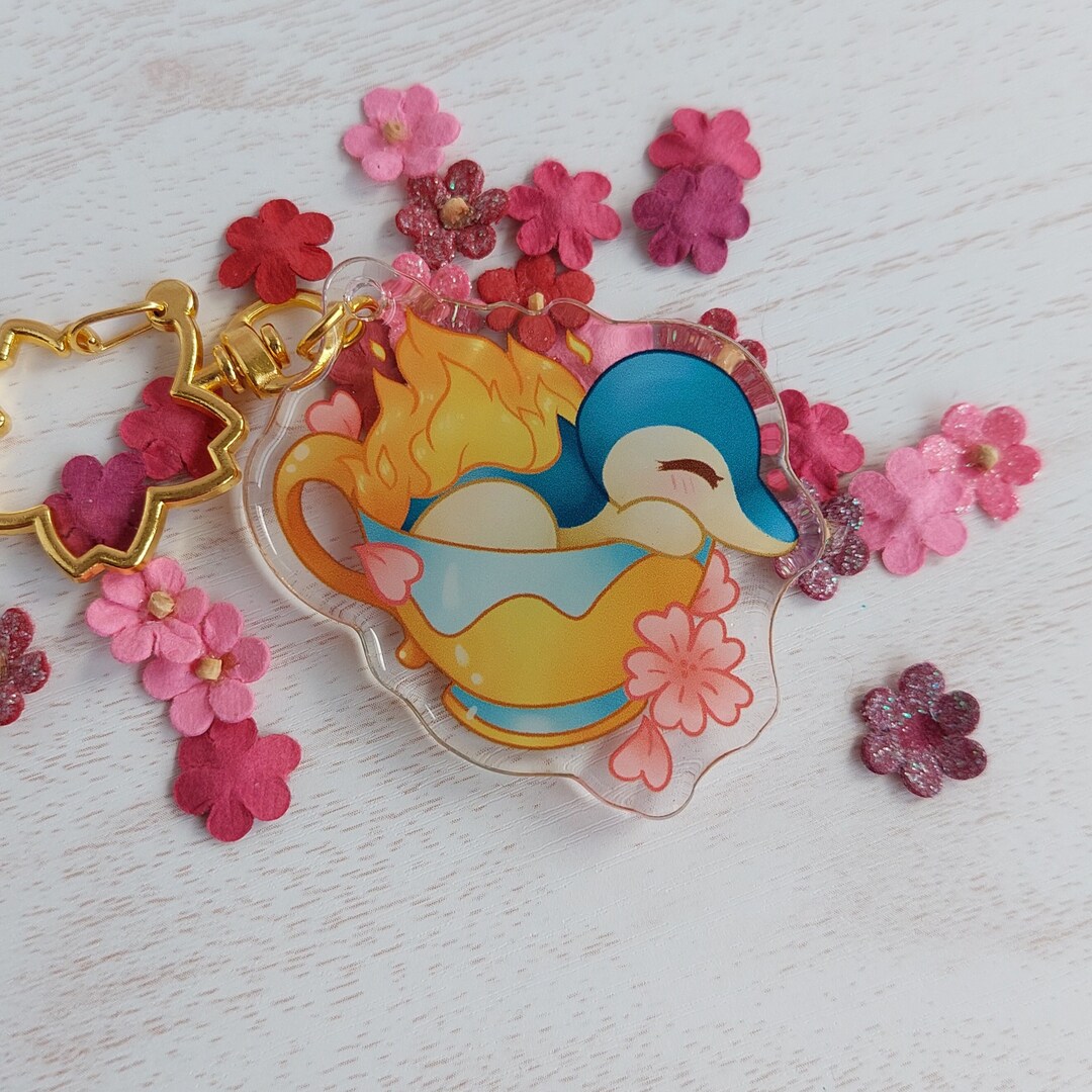 Fiery Teacup Monster - Acrylic Charm - Double-sided With Glitter on One ...