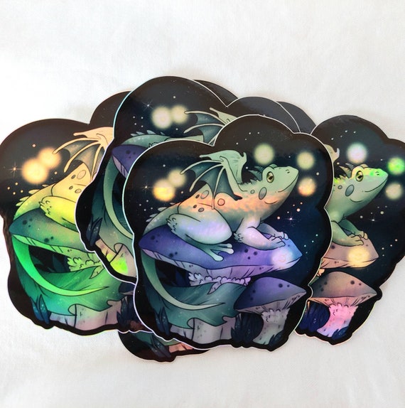 The Froggy Dragon With Fireflies Holo Vinyl Sticker | Etsy