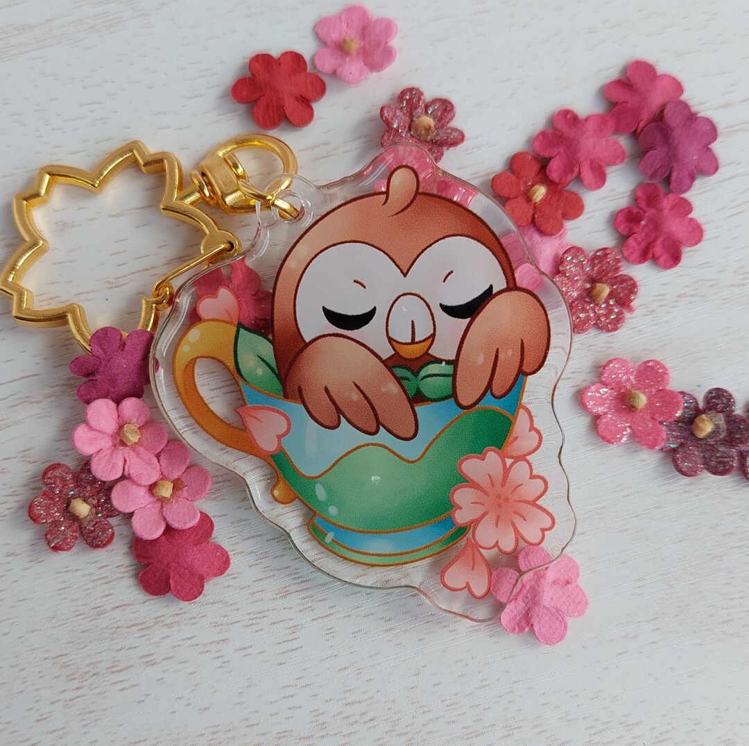 Owl Teacup Monster - Acrylic Charm - Double-sided With Glitter on One ...