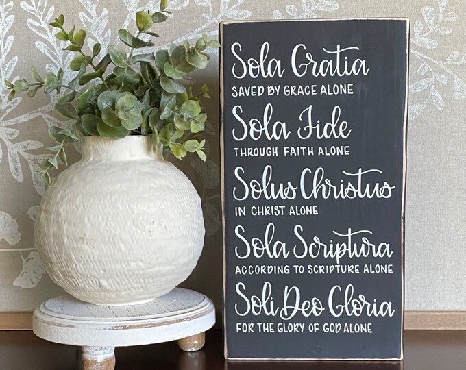 The Five Solas | Hand Painted-lettered Script Sign | Solid Wood Block ...