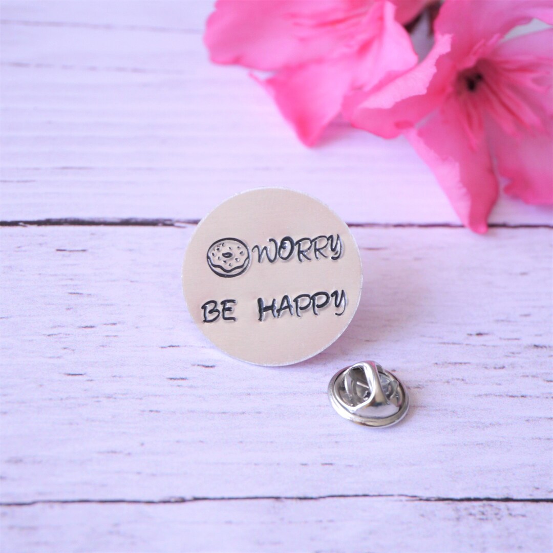 Donut Worry Be Happy Pins Hand-engraved Jewel Silver Pin With Donut ...