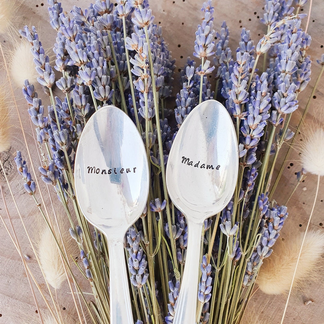 Duo of Spoons Monsieur Madame Vintage Silver Metal Spoons Wedding Gift ...