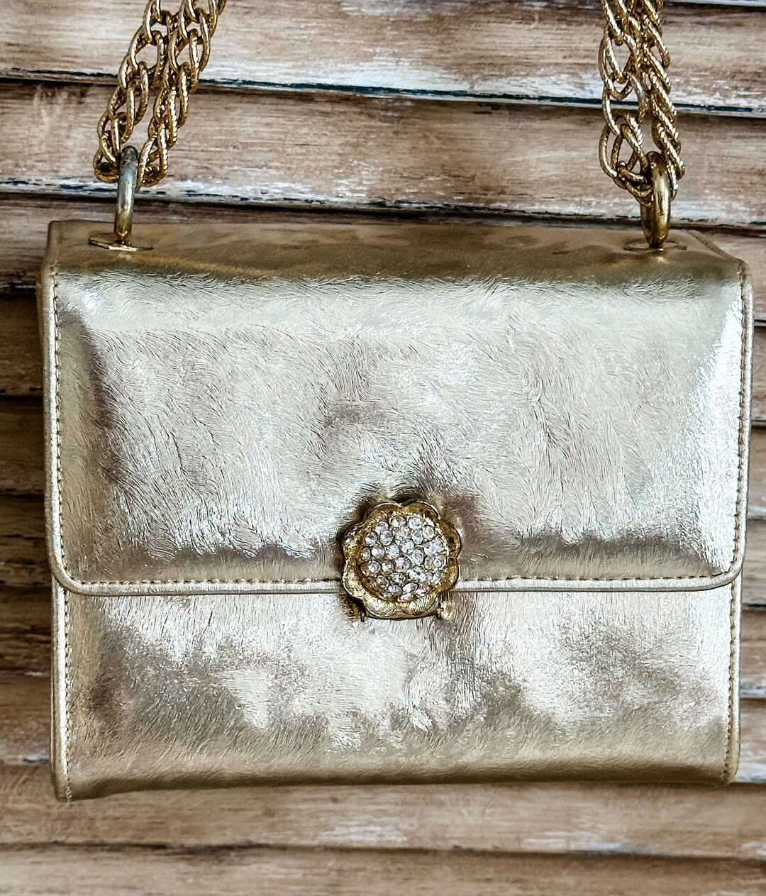 Original by Caprice Gold Lame Formal Evening Bag Purse With Double Gold ...