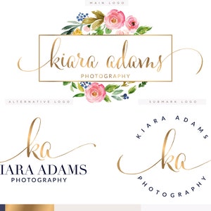 Floral Wedding Logo Gold Greenery Logo Gold Botanical Logo - Etsy