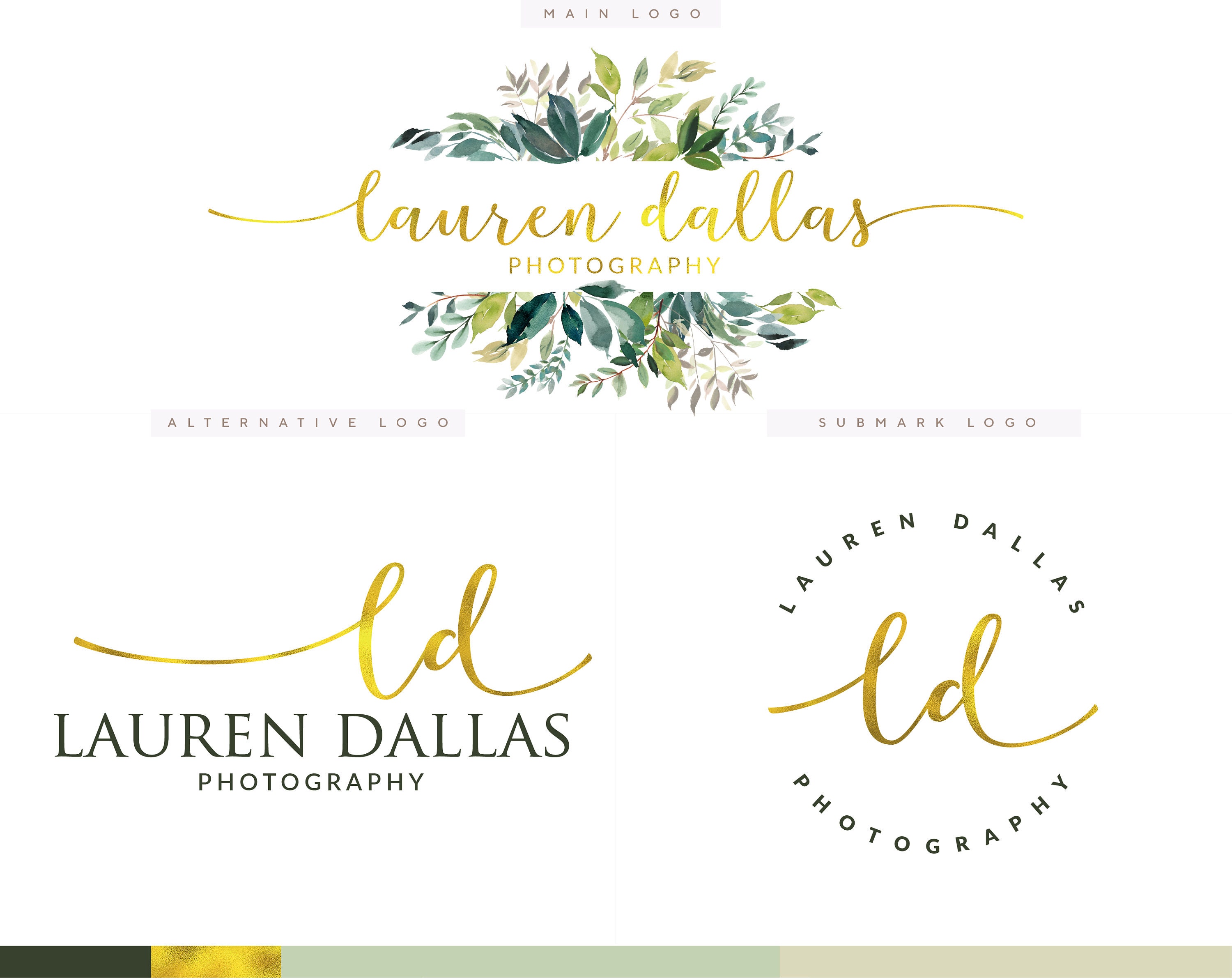 Botanical Florist Logo Gold Greenery Logo Greenery Wedding - Etsy UK