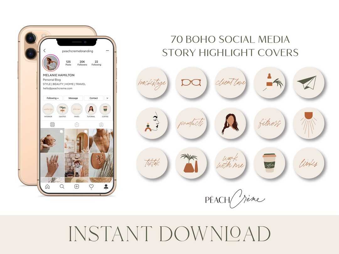 70 Melanie Boho Social Media Covers Neutral Bohemian Insta - Etsy