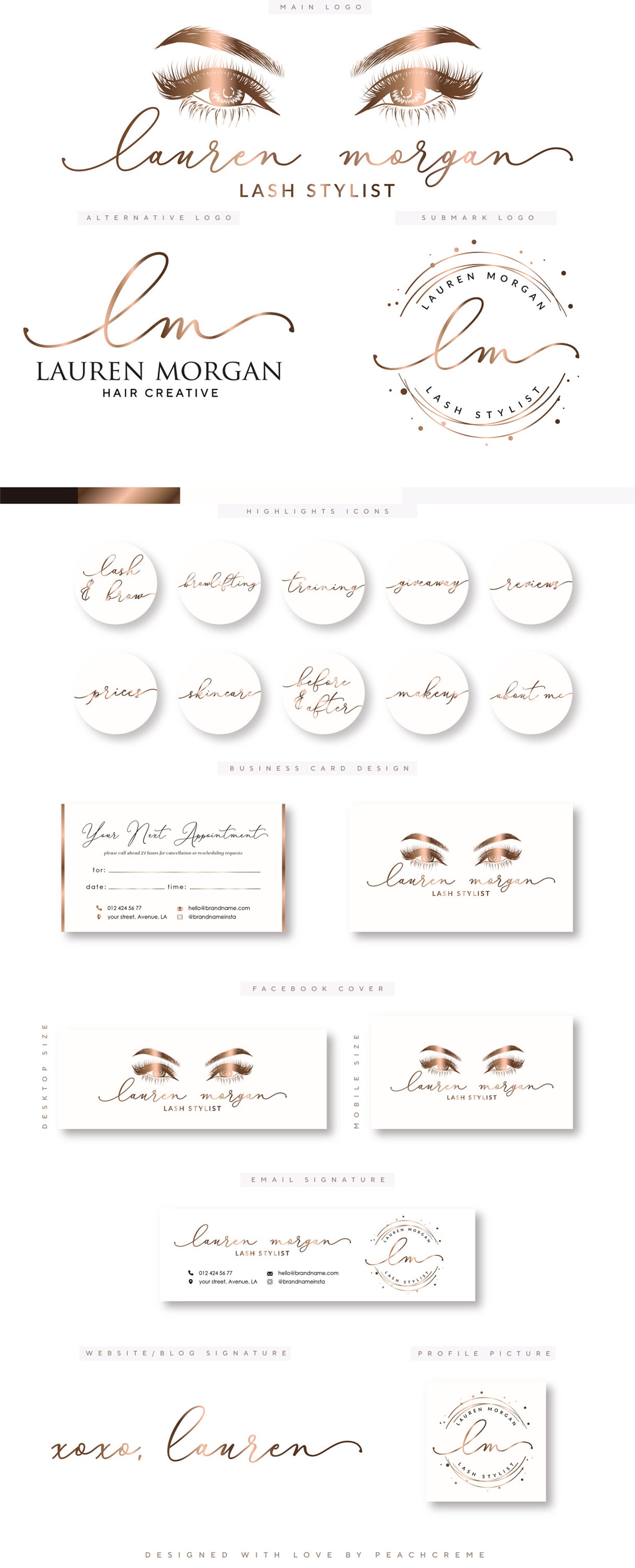 Rose Gold Lash Logo Lash Extension Logo Wink Logo Premade | Etsy