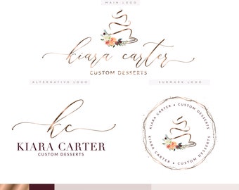 Logo Design, Rose Gold Cake Logo, Bakery Logo, Cake Logo Design ...