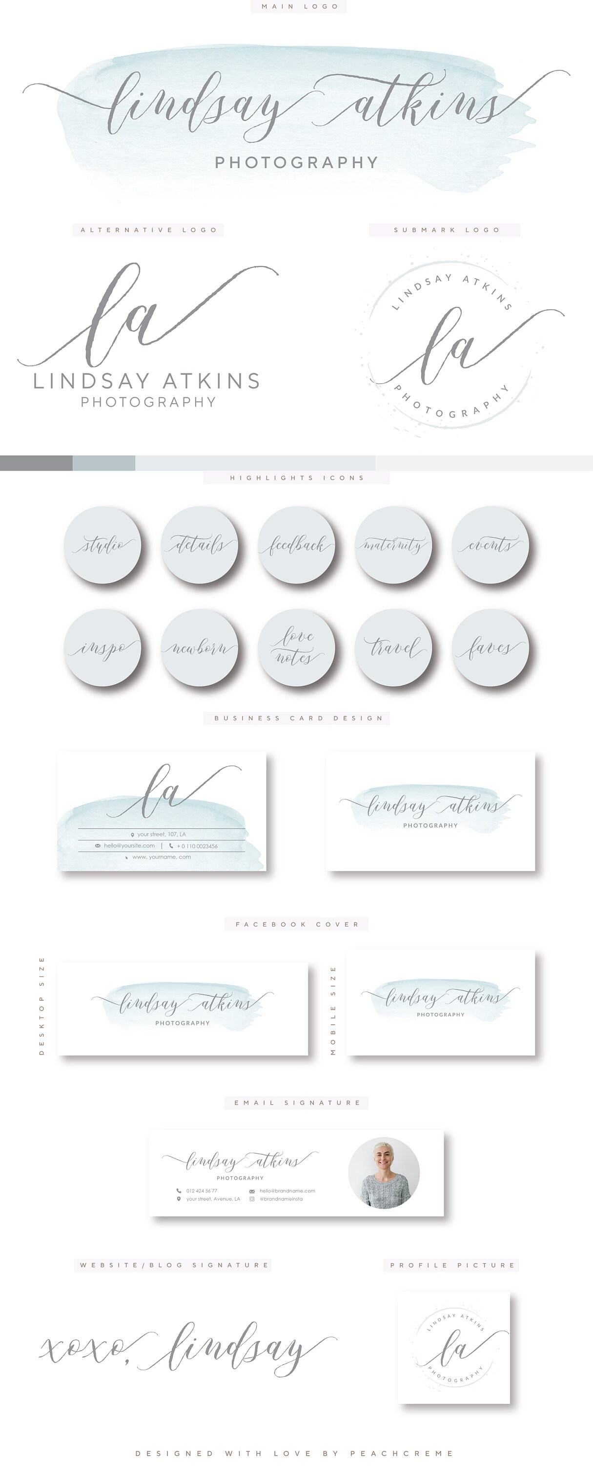 Dusty Blue Logo Design Watercolor Beautiful Logo Watermark | Etsy