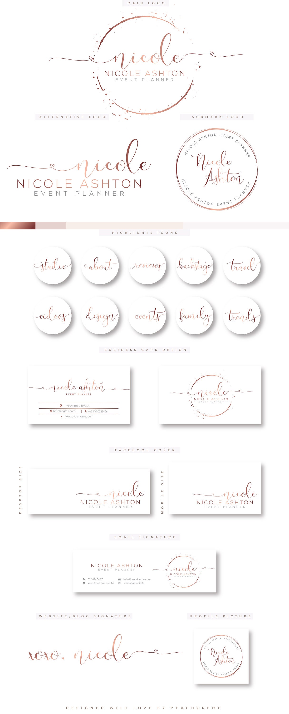 Rose Gold Heart Logo Photography Logo design Premade Logo | Etsy