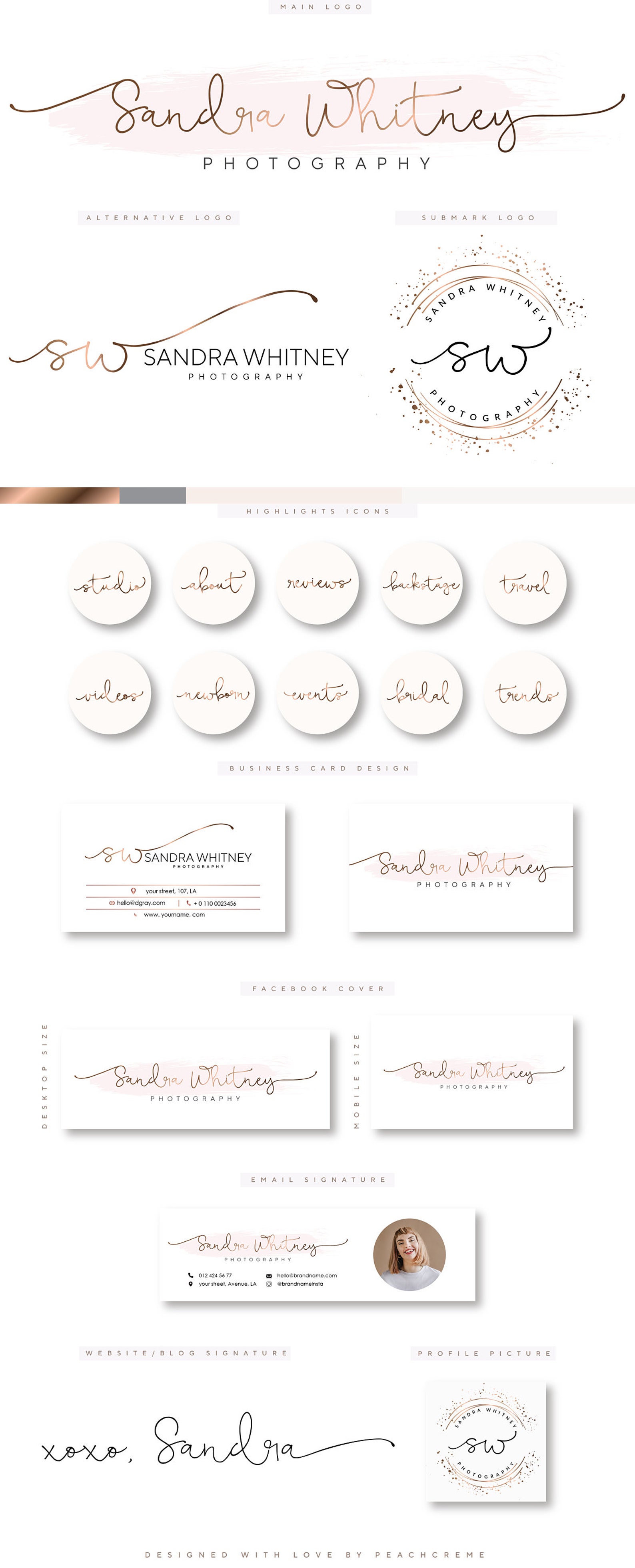 Rose Gold Branding Package Photography Logo Premade | Etsy