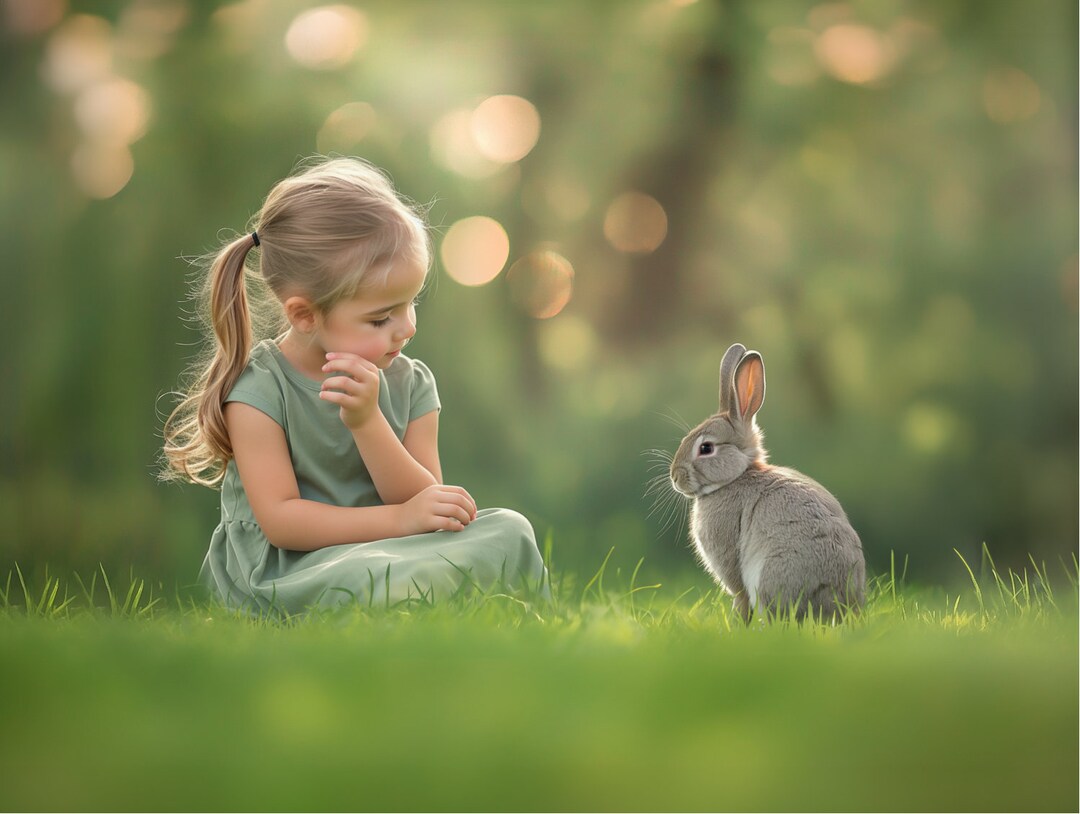 Spring Digital Backdrop, Rabbit Digital Background, Spring Meadow ...