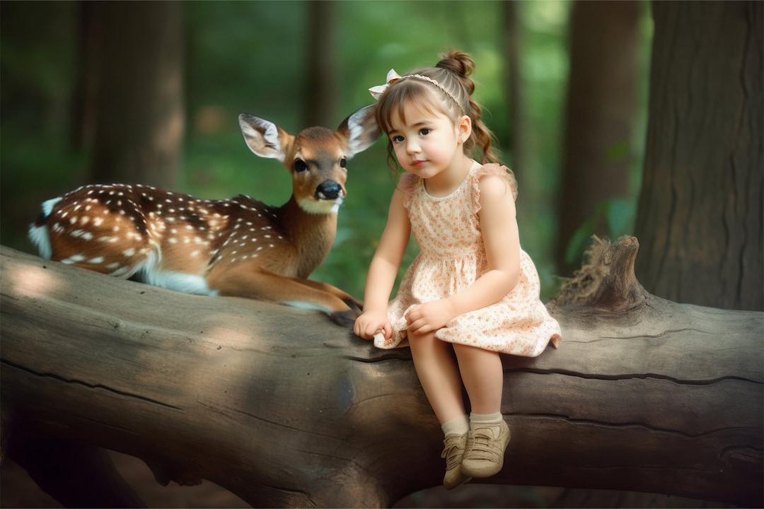 Deer Atop Tree Branch, Digital Background, Child Photo, Portrait ...