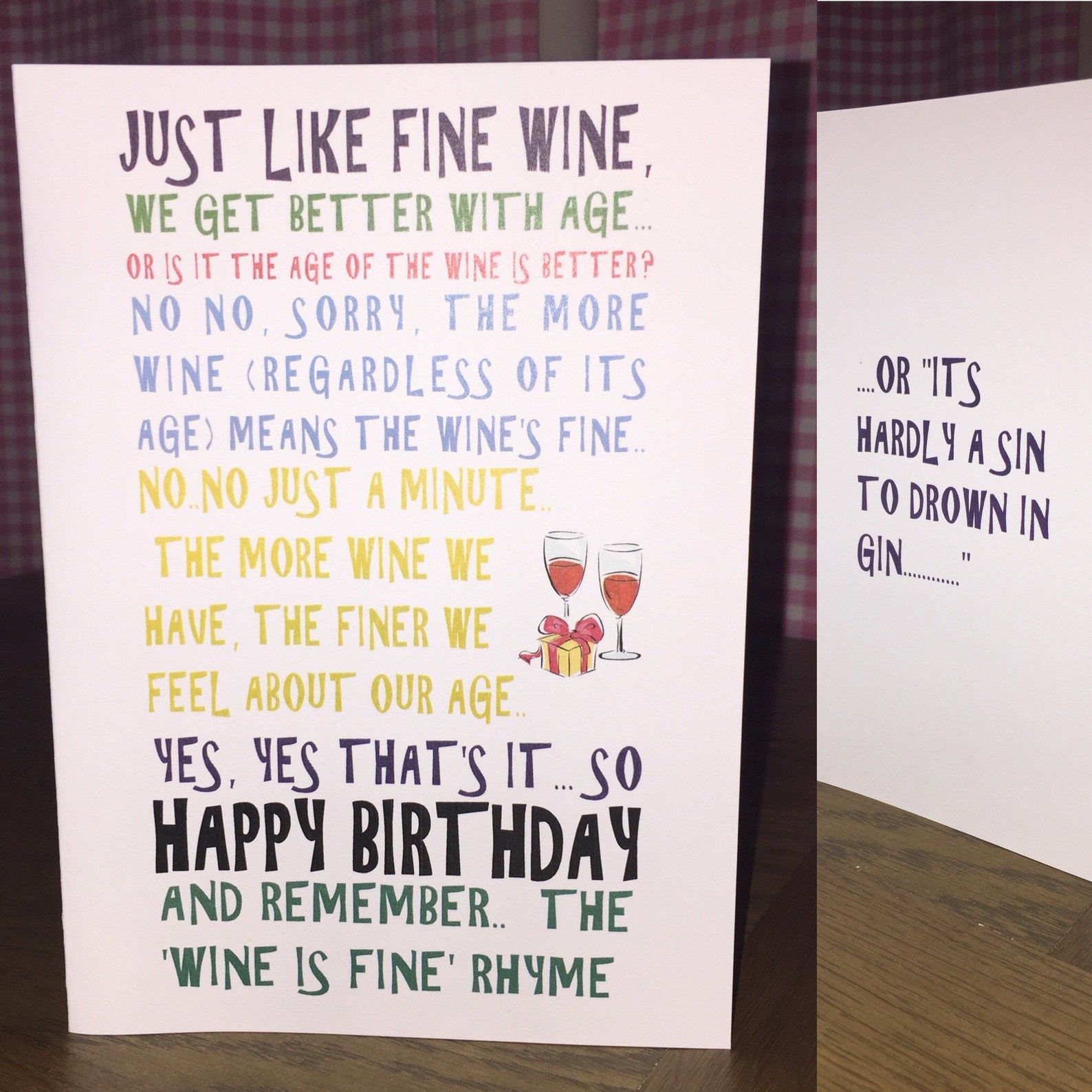 The Wine is Fine Rhyme Birthday Card Handmade - Etsy