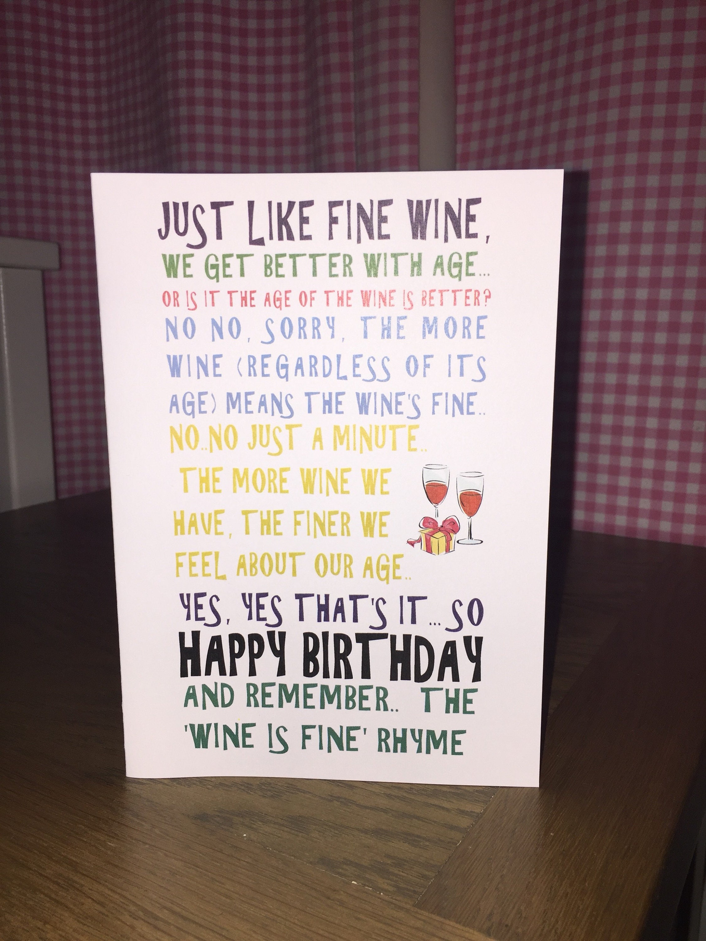 The Wine is Fine Rhyme Birthday Card Handmade - Etsy