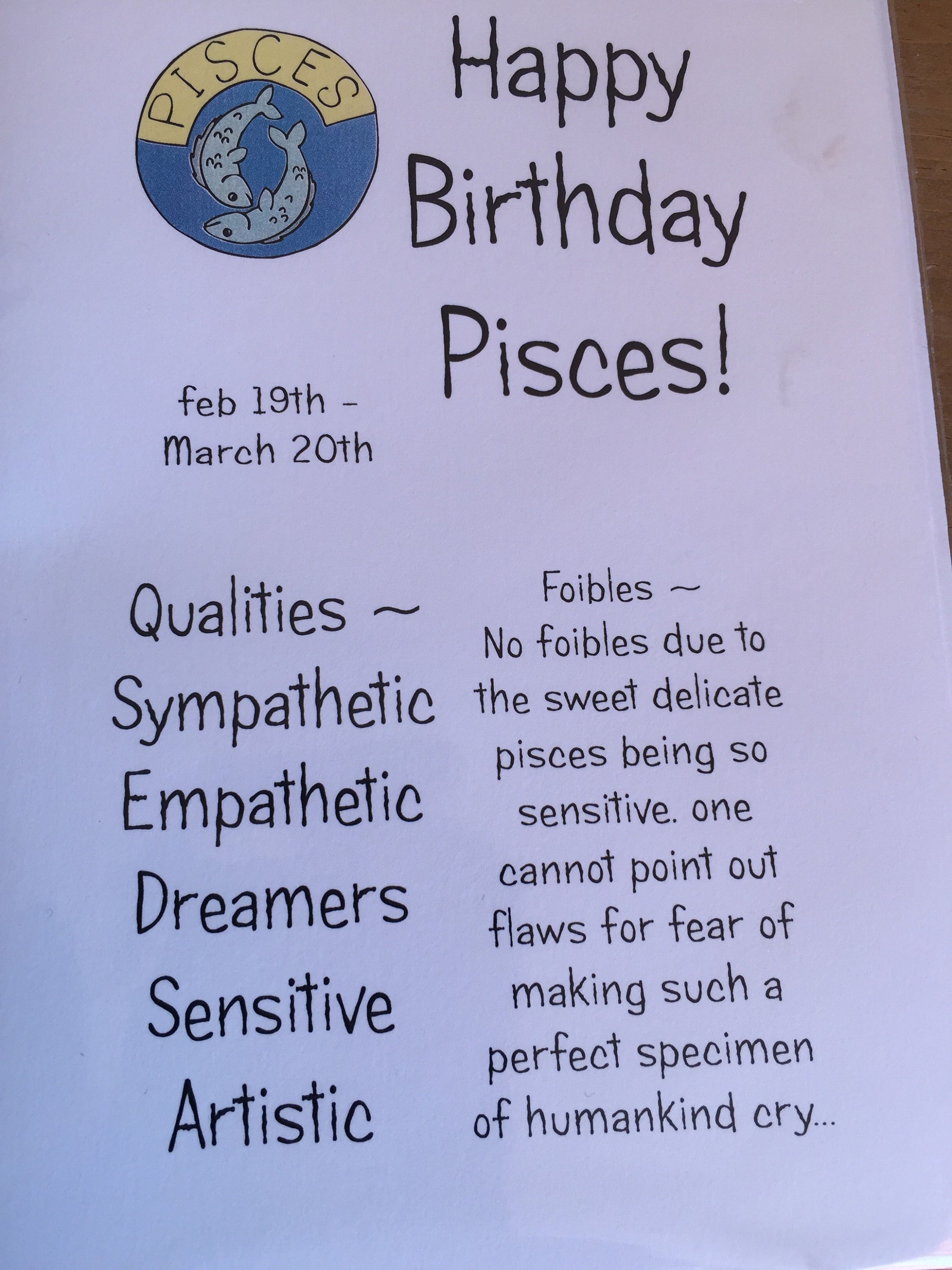 Pisces Birthday Card Funny Silly Astrology Star Sign Traits Qualities ...