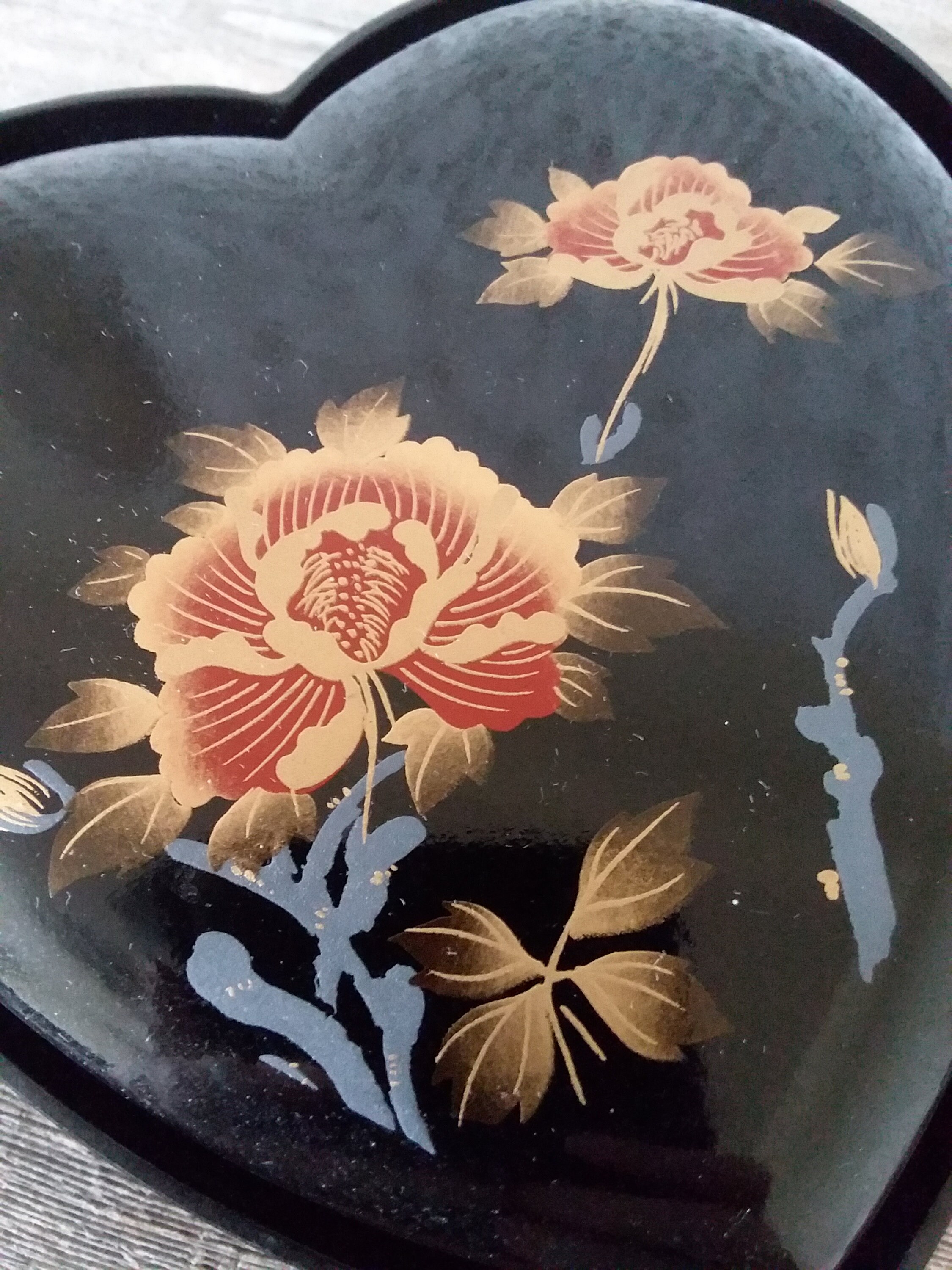 Vintage Box Set Japanese Box Black Heart Box Vintage Heart Box Floral ...