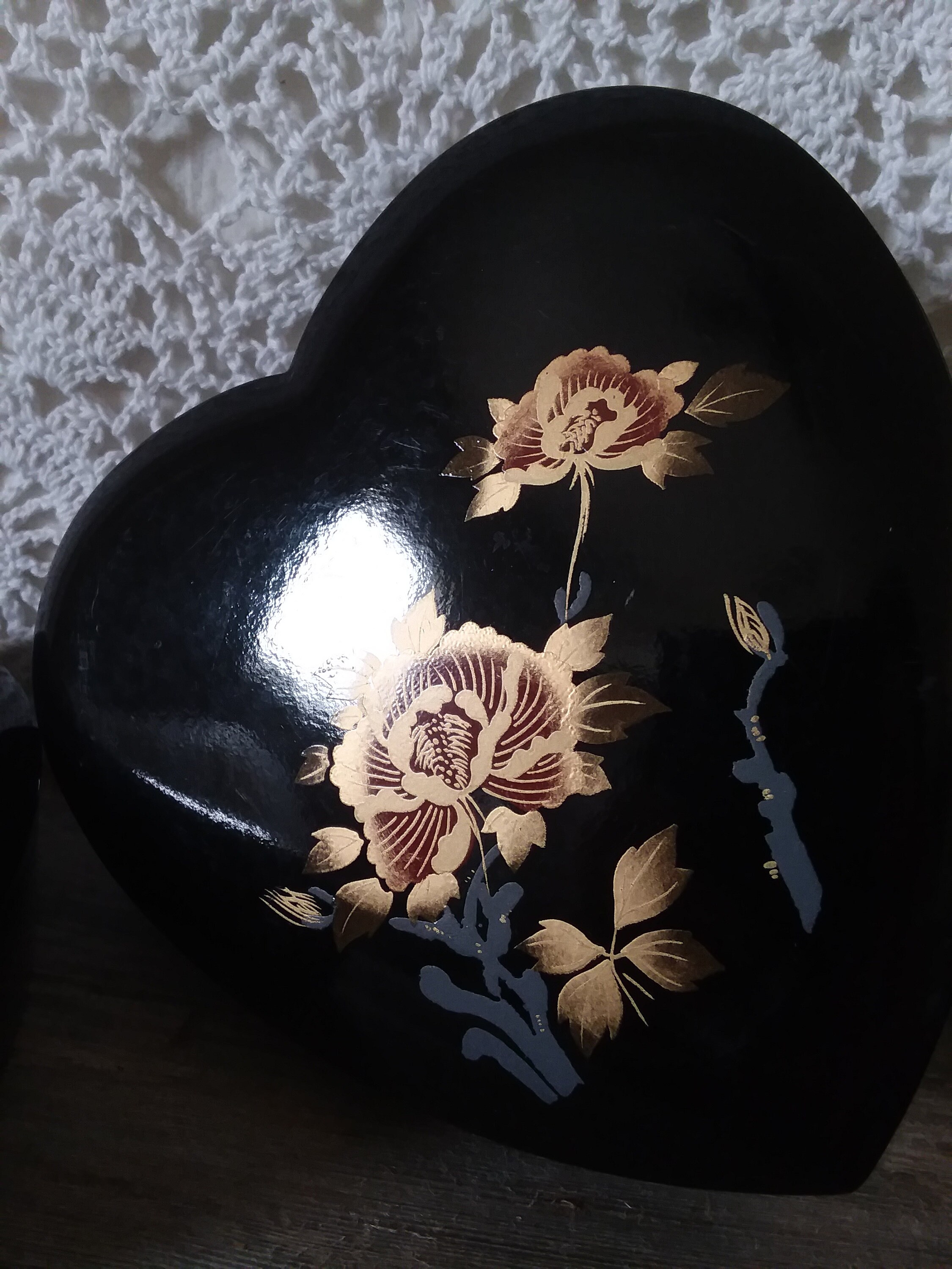 Vintage Box Set Japanese Box Black Heart Box Vintage Heart Box Floral ...