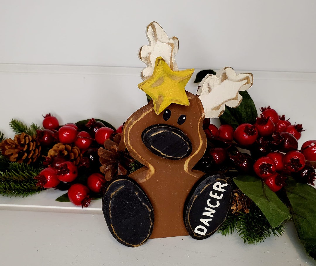 Wood Reindeer-santa's Reindeer-dancer-reindeer Shelf Sitter-modern Prim ...